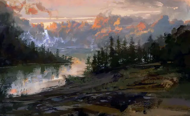 “Waterfall Landscape Sketch” by Eric Elwell | Scrolller