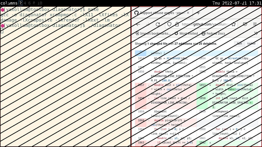 [OC] diagonator - draws diagonal lines across your screen to make you take a break | Scrolller