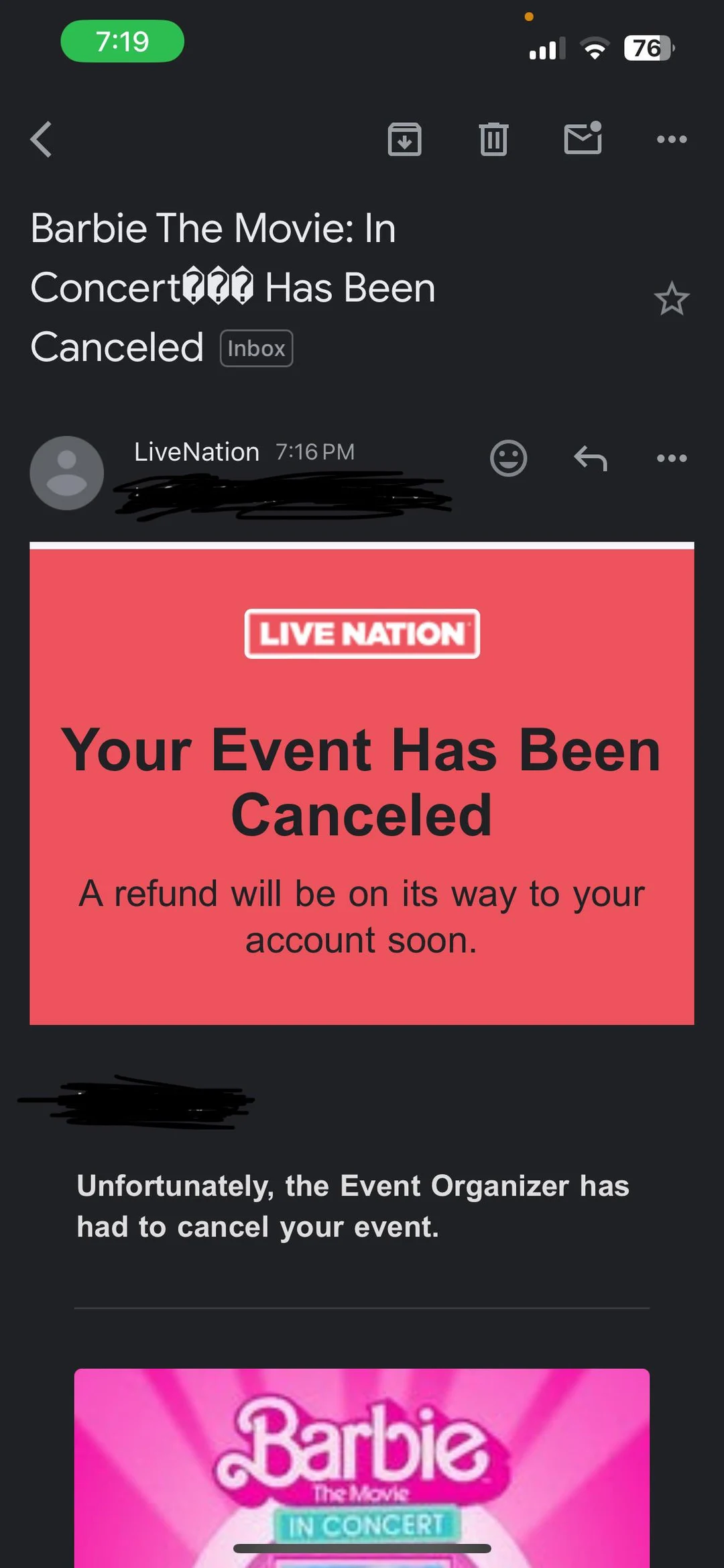 Barbie in Concert cancelled with zero explanation | Scrolller