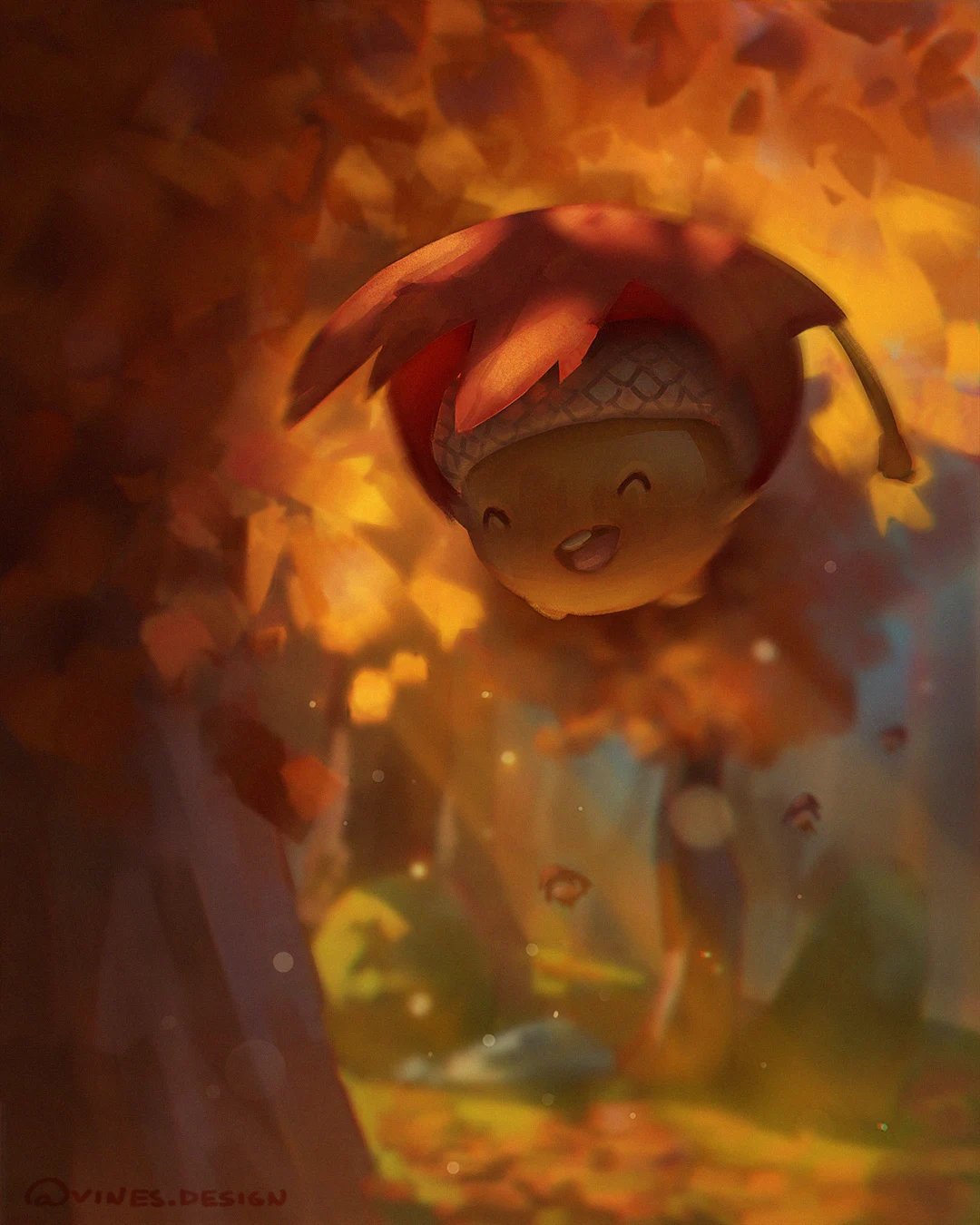 I drew a cute little acorn buddy flying through the trees! | Scrolller