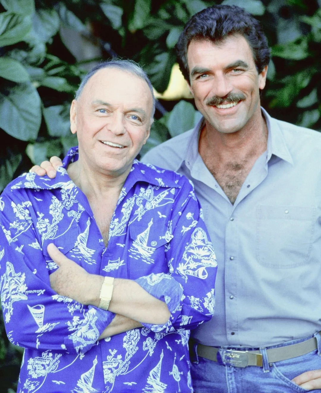 Tom Selleck and Frank Sinatra, in a photo taken during production of a 1987 episode of "Magnum ...