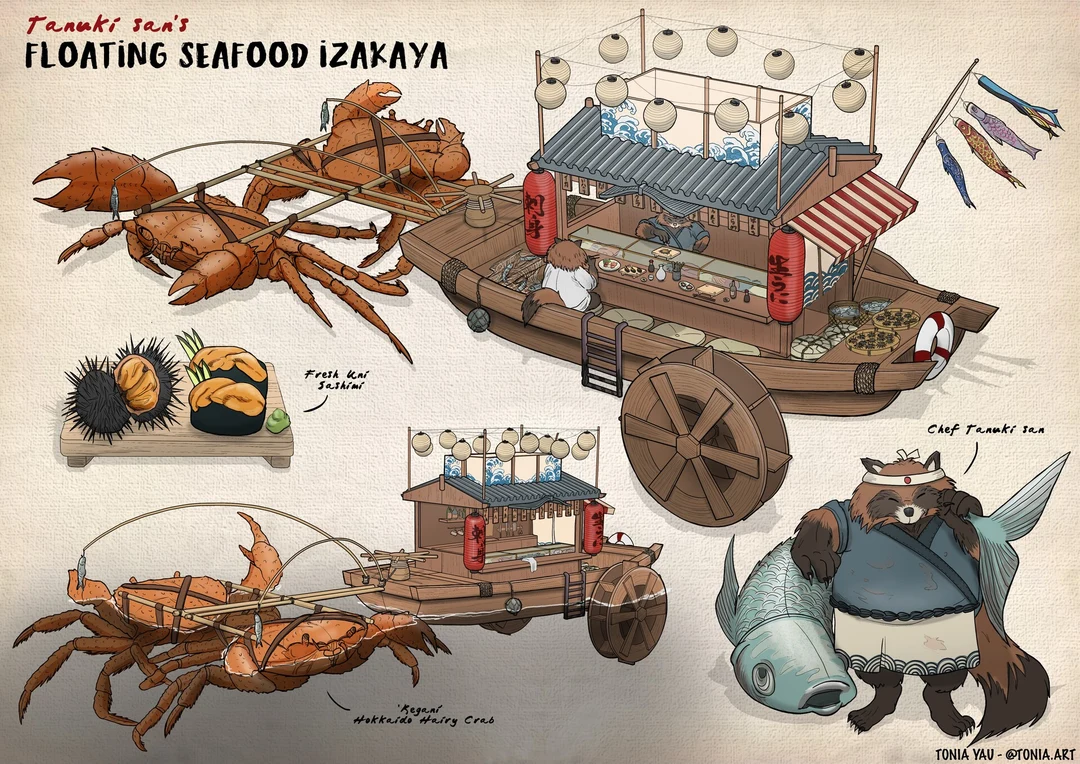Tanuki san's Floating Seafood Izakaya by Tonia Yau | Scrolller