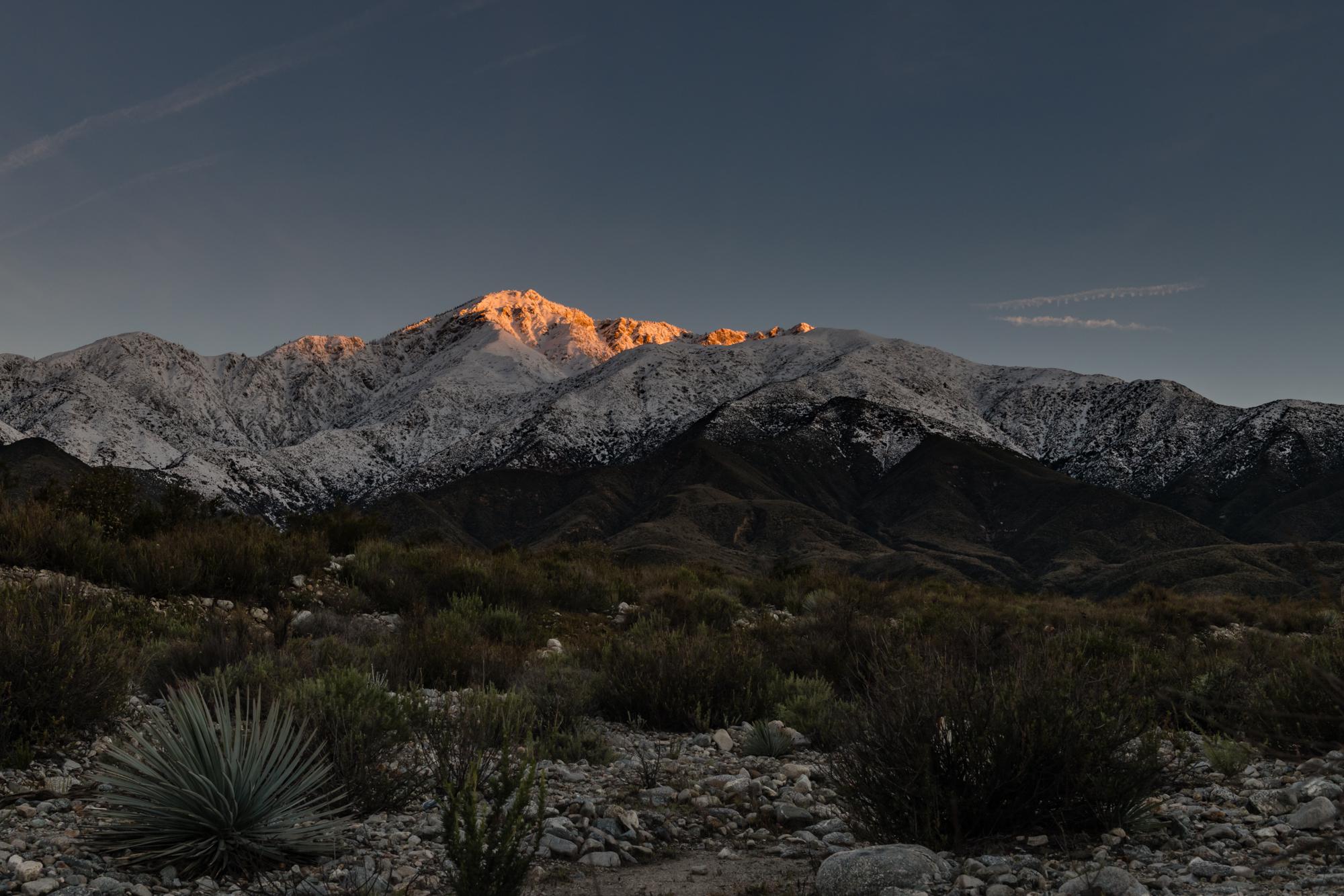 Early morning light on the snow-capped San Gabriel Mountains in Southern California | Scrolller