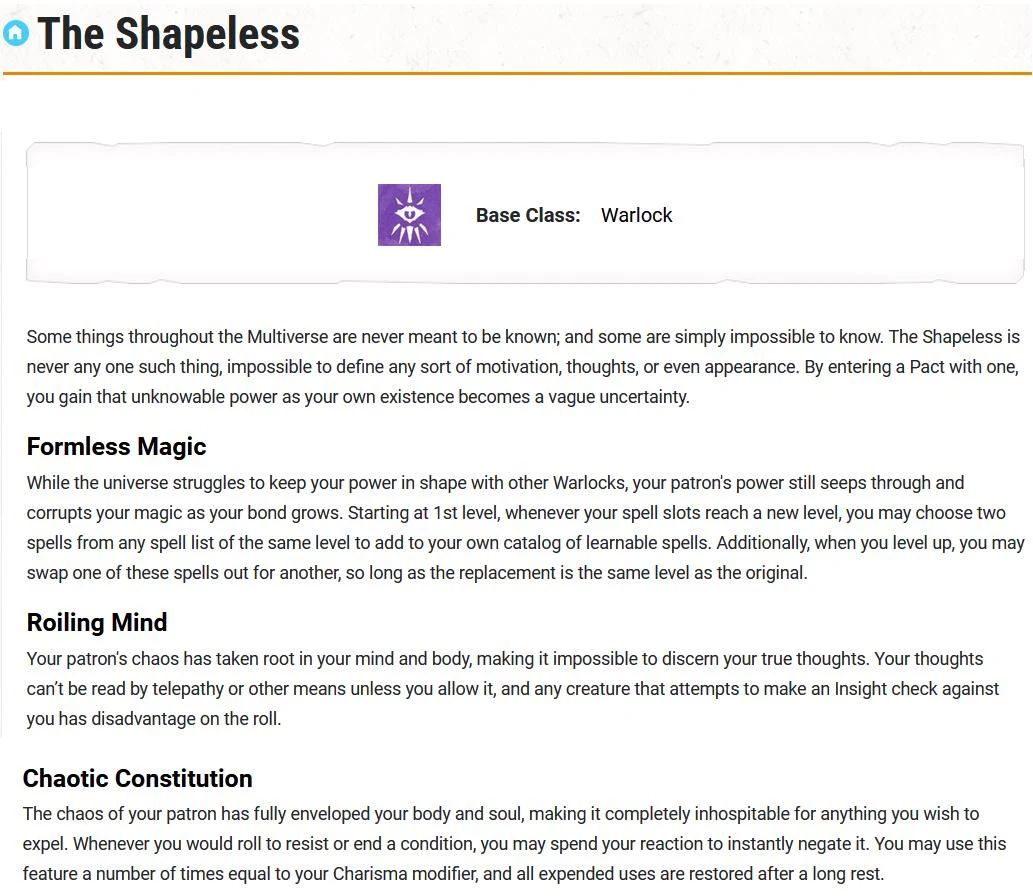 Shapeless Warlock Patron v.1, help greatly appreciated! | Scrolller