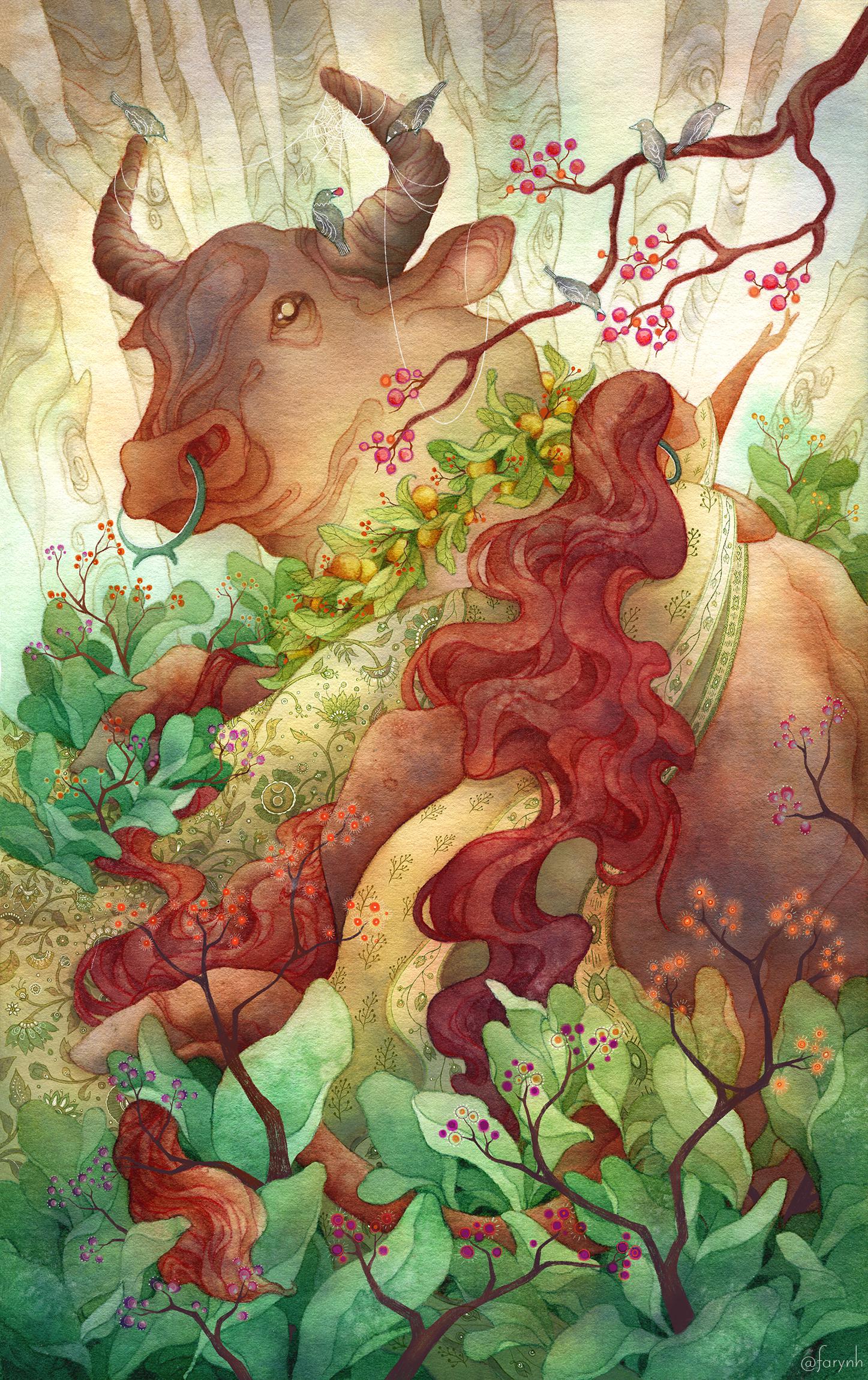 Taurus, Me, watercolor/ink/digital, 2022 | Scrolller