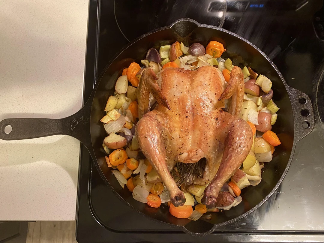 Cast Iron roast chicken and vegetables. 12” Smithey. | Scrolller
