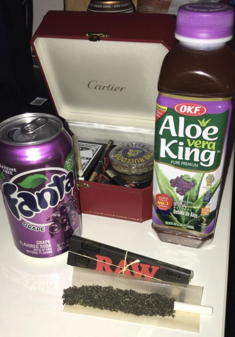 My tool box + favourite beverages when it comes to purple strains | Scrolller