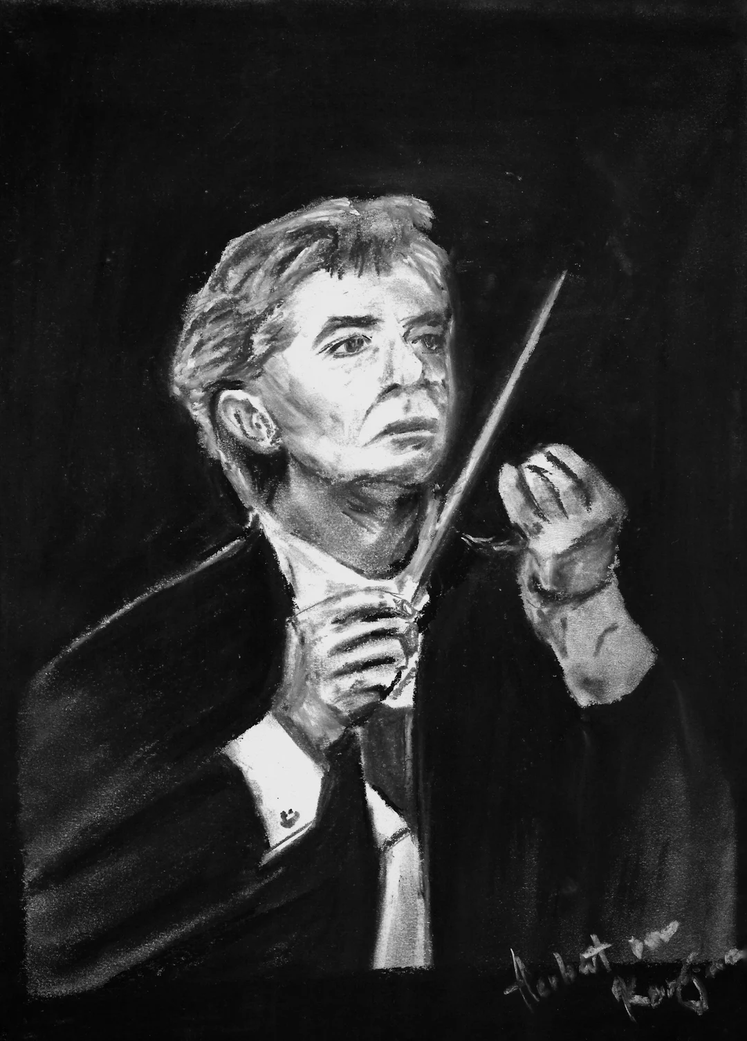 Conductor (Herbert von Karajan), me, soft pastel and charcoal pencil, 2022 | Scrolller