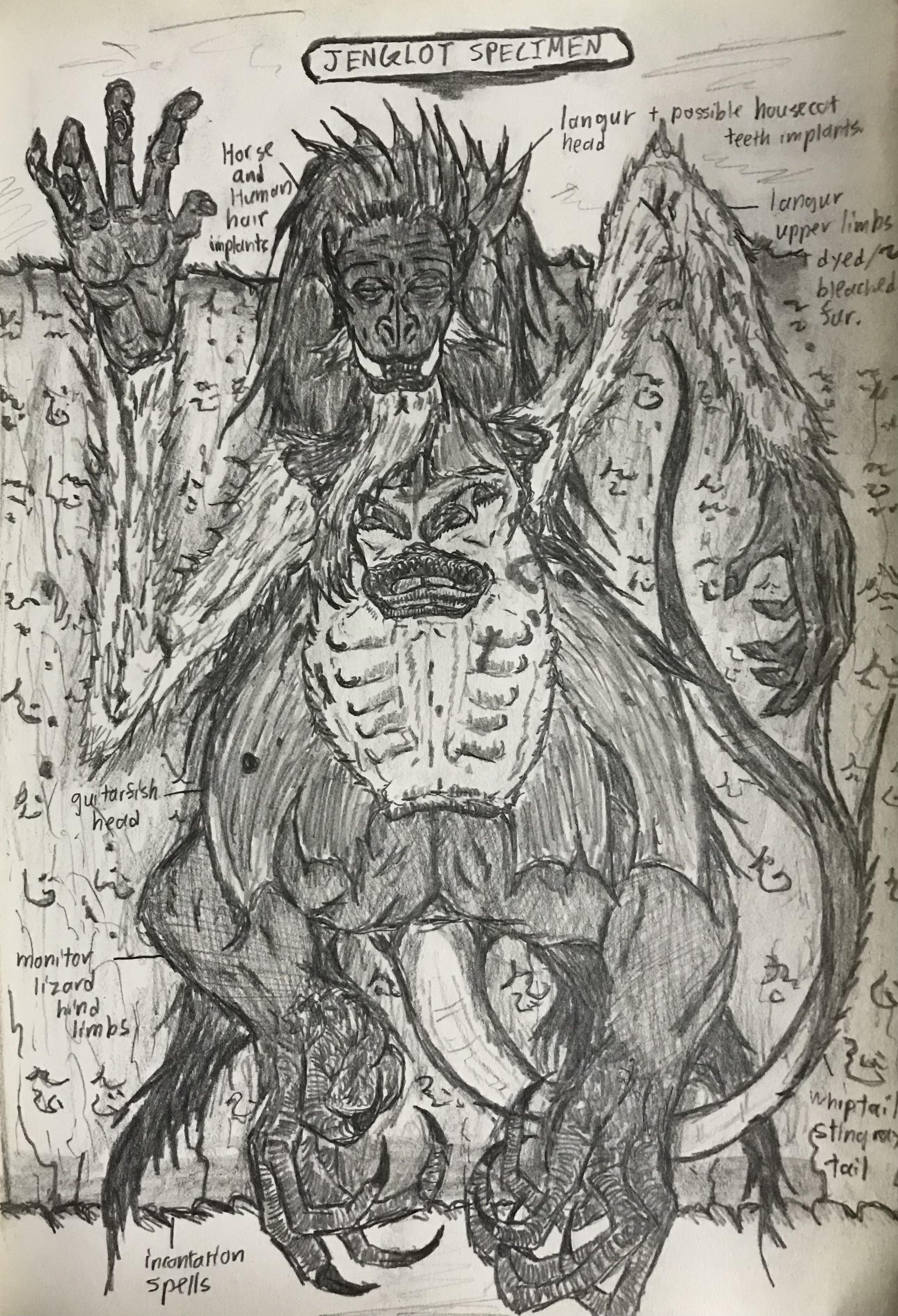 A Jenglot Specimen, Malaysian Indonesian ‘cryptid’ - pencil drawing by me | Scrolller