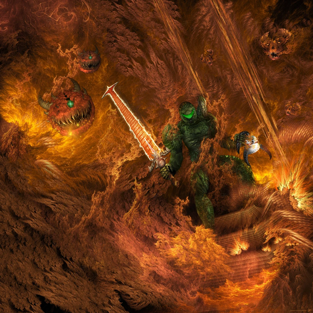 My attempt at The Doom Slayer. Made from thousands of detailed interwoven fractals. Large ...