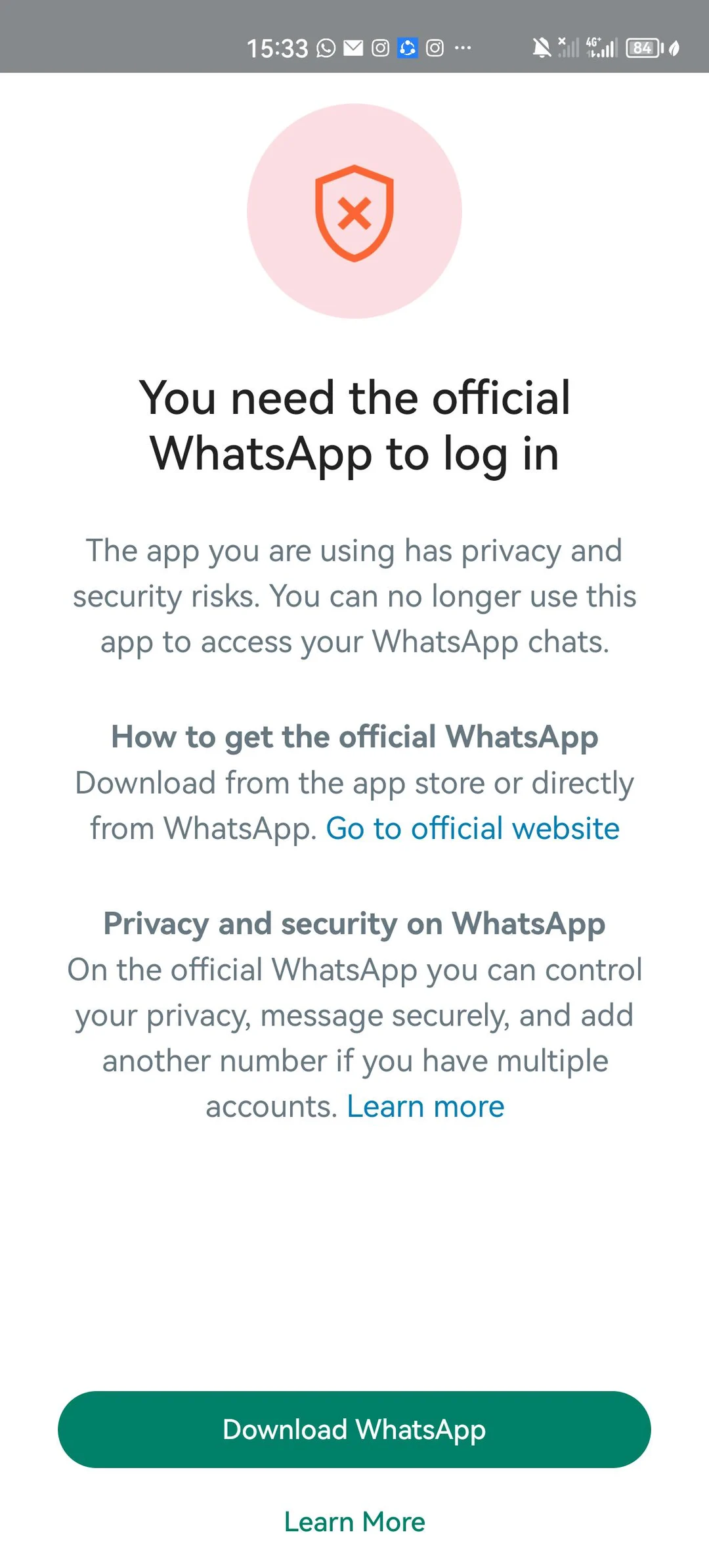 Using the official WhatsApp but got logged out and hit with this. Now I can't register my number ...