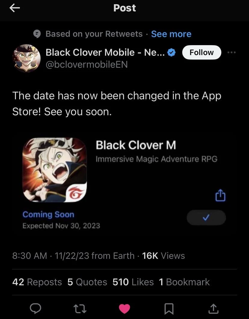 Official Confirmation date for black clover m? | Scrolller