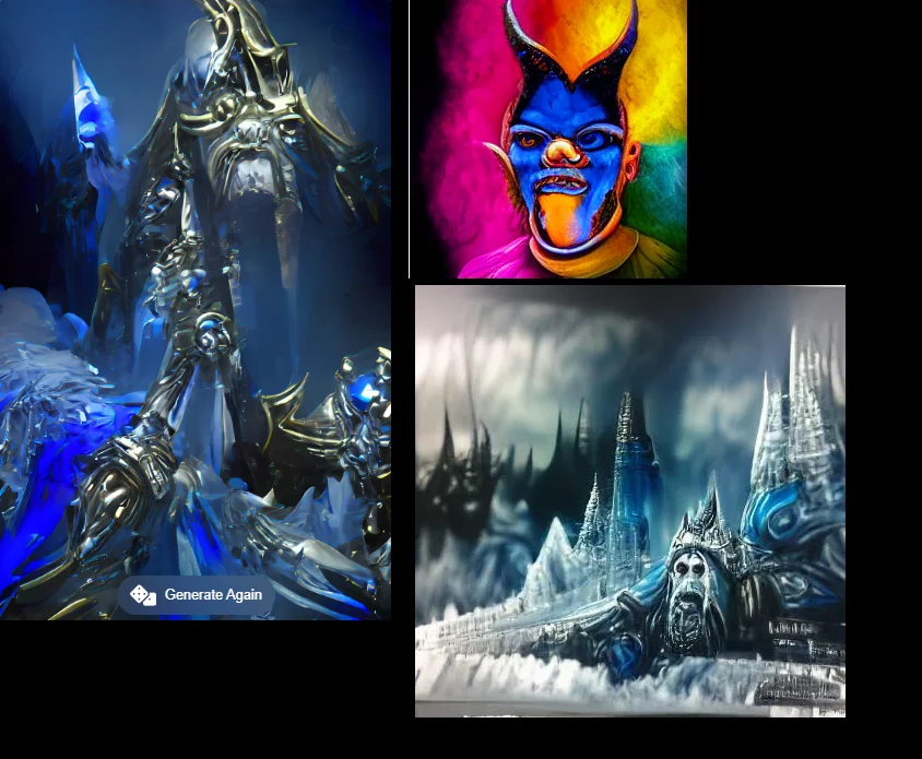 I typed in "The Lich King" in 3 different online AI art generators, here are the results ...