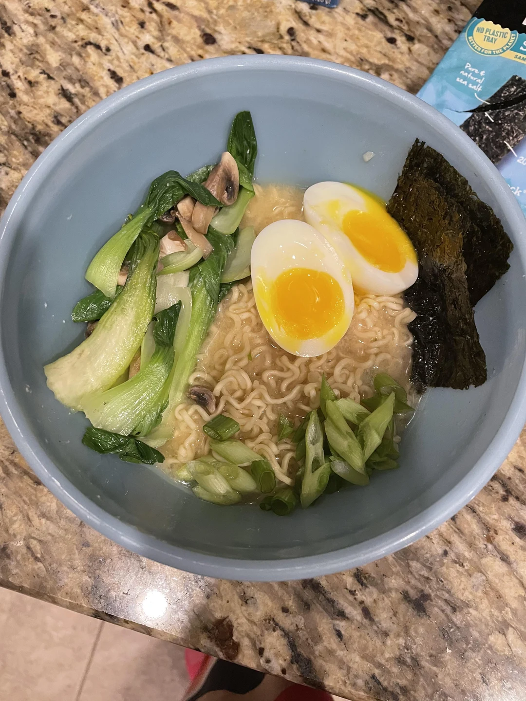 Miso ramen with some veggies, seaweed, and gooey eggs | Scrolller