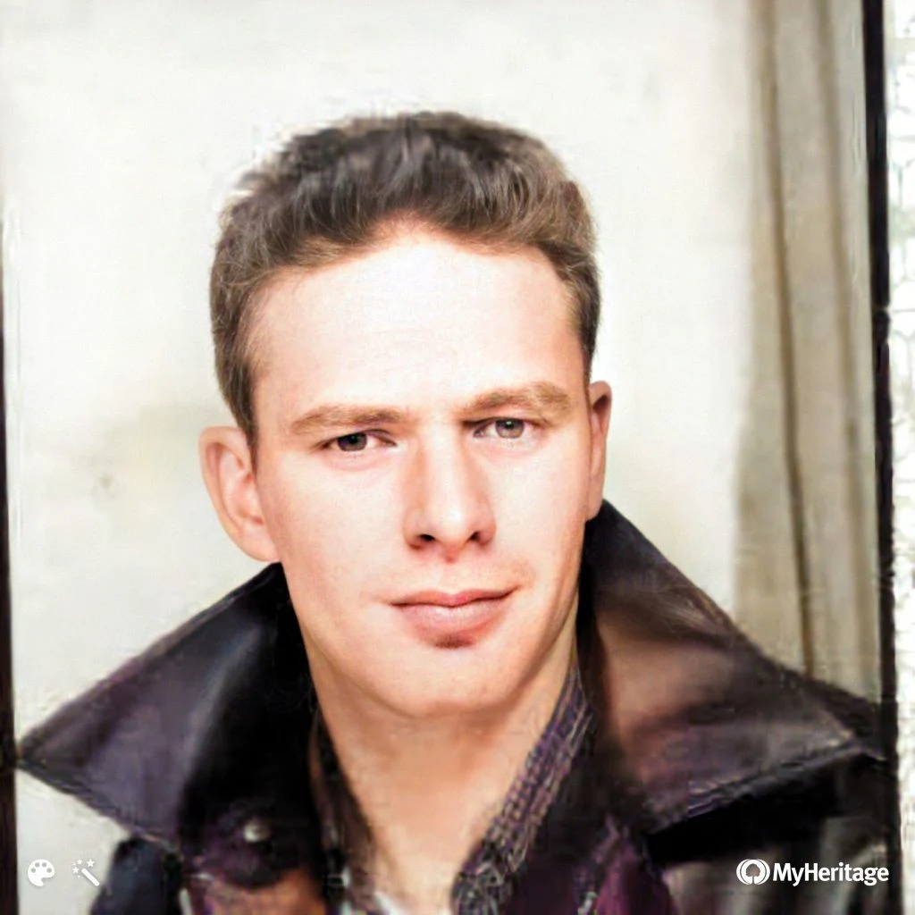 My grandfather with his cool jacket in the 50s-ish. Was colorized by ...