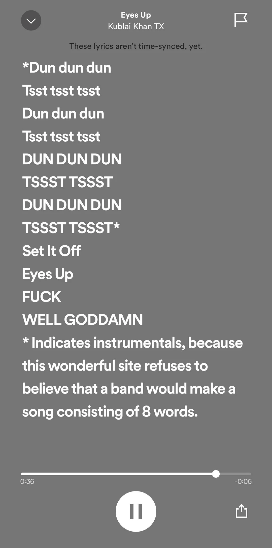 Can we take a moment to appreciate these Kublai Khan lyrics on Spotify? | Scrolller