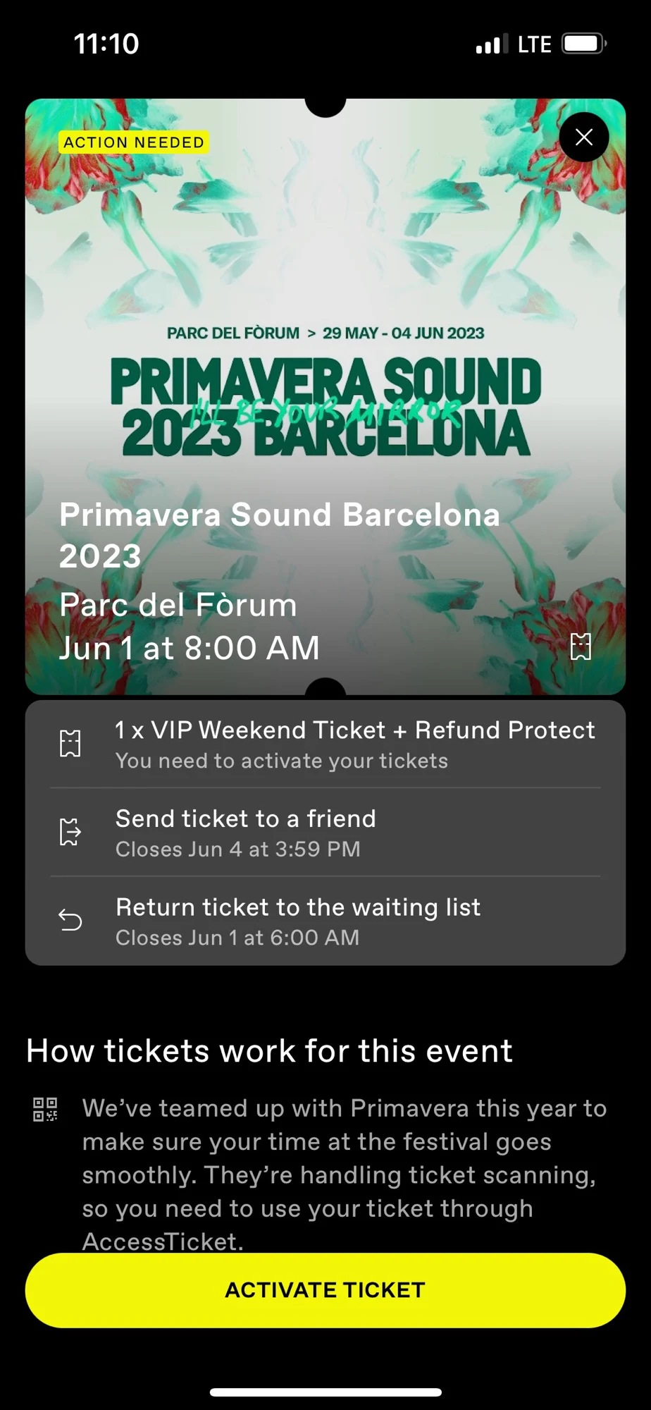 Vip weekend ticket for Barcelona primavera sound for sale 6/1-6/4 | Scrolller
