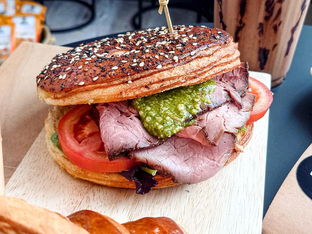 Roast beef cro'gel - croissant bagel - with chimichurri | Scrolller