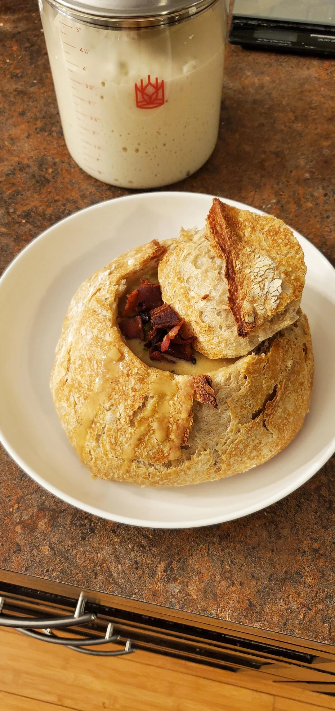 Wife said she wanted bread bowls for her birthday so I had to oblige. Sourdough bread bowl, with ...