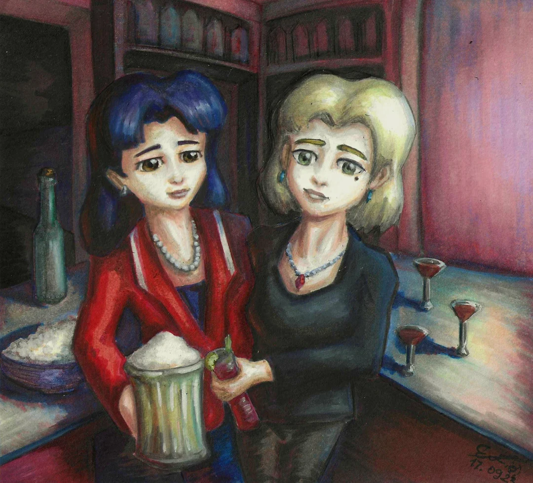 My fanart of Misato and Ritsuko at Bar - Traditional Art | Scrolller