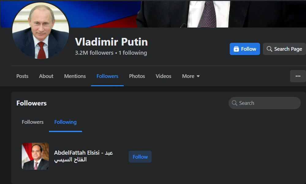 Vladimir Putin follow only one person on Facebook. | Scrolller