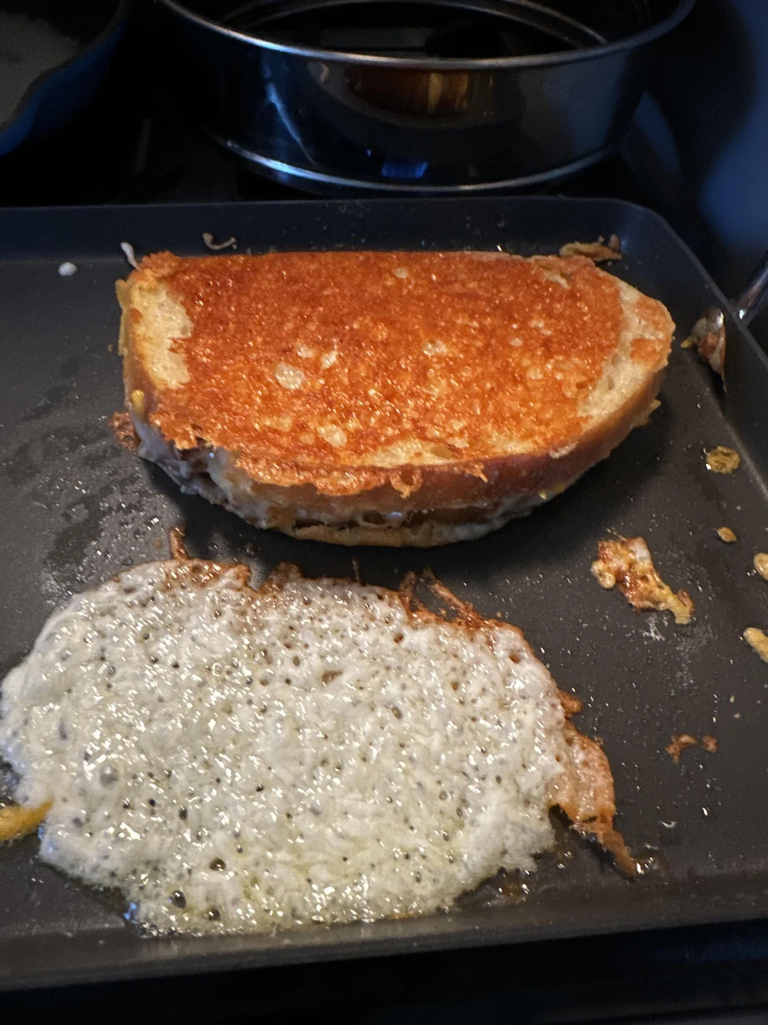 Parmesan Crust, havarti and mozzarella center with Bavarian mustard center, side of fried cheese ...
