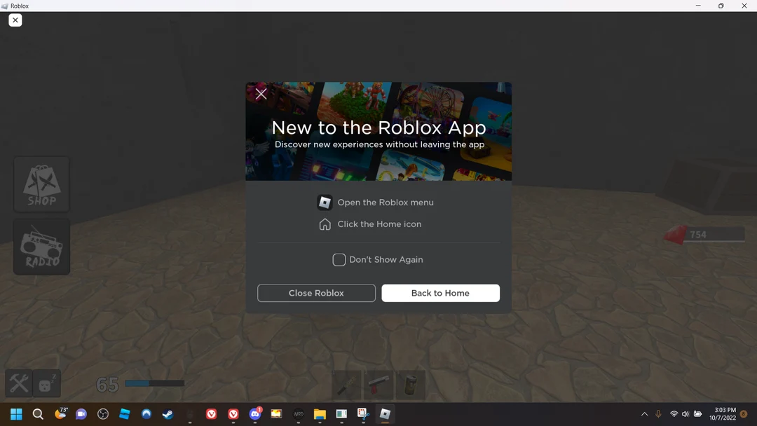 Roblox added a "dont show again" button to the popup when closing roblox. | Scrolller