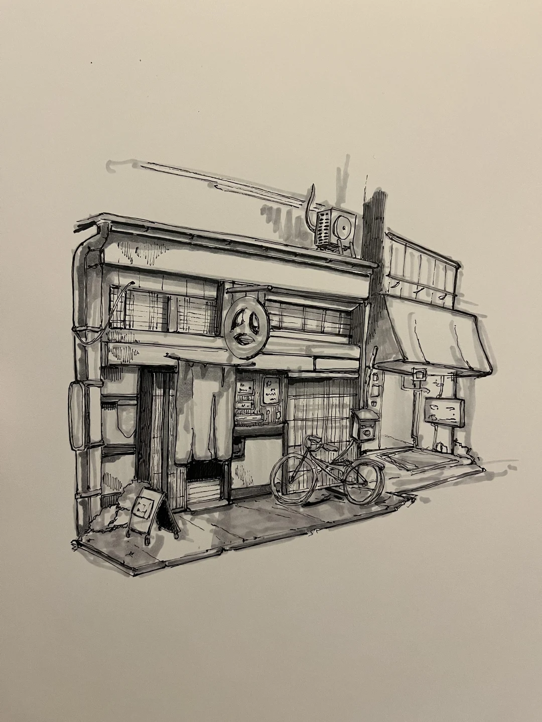 Cafe storefront, me, ink, 2023 | Scrolller