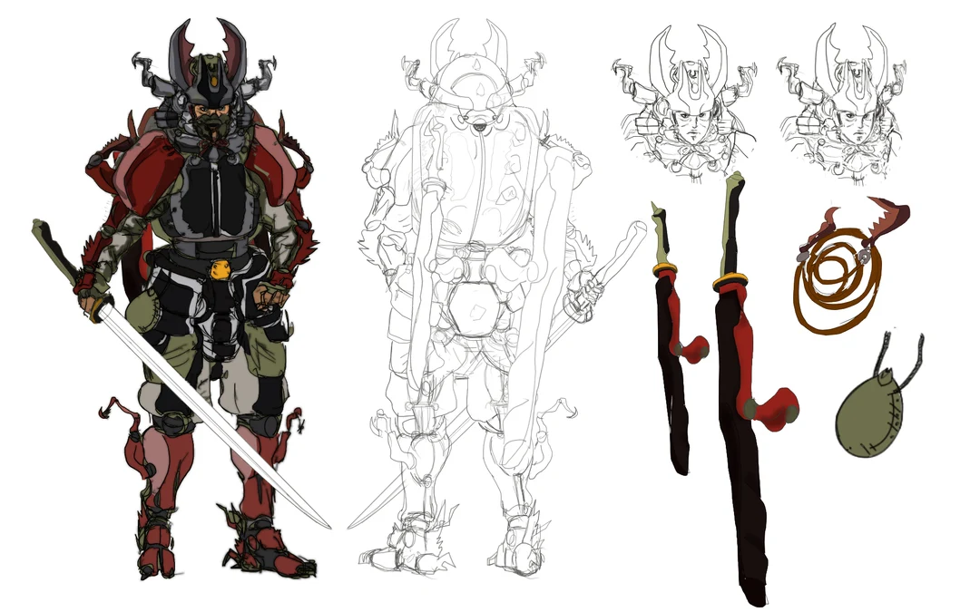 small samurai design model sheet concept | Scrolller