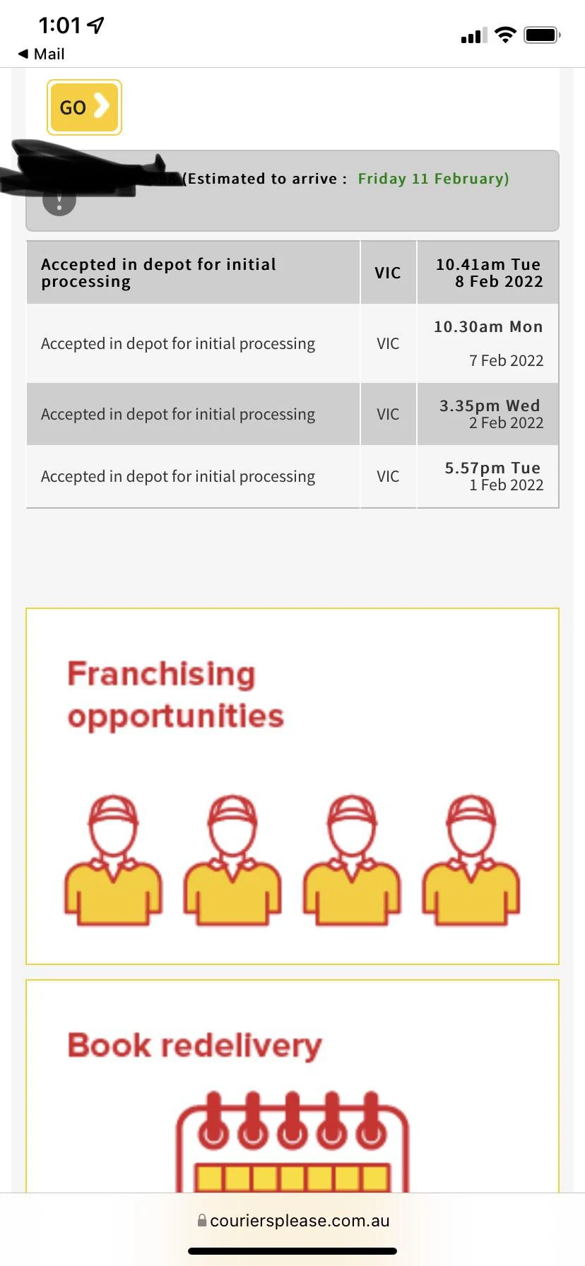 Couriers Please: we’re just going to repeatedly process your package for initial processing ...