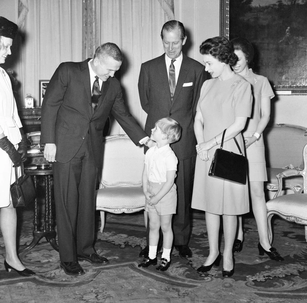 Prince Edward looked delighted to meet Apollo astronaut Frank Bowman at Buckingham Palace ...