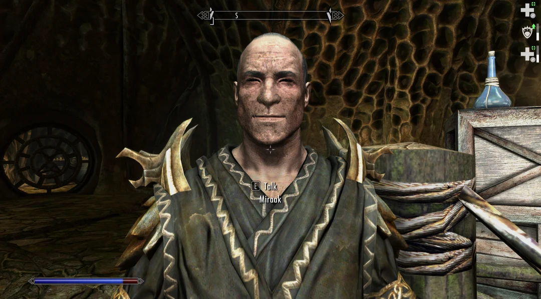 Something you'll rarely see in vanilla Skyrim is Miraak smiling (Miraak ...