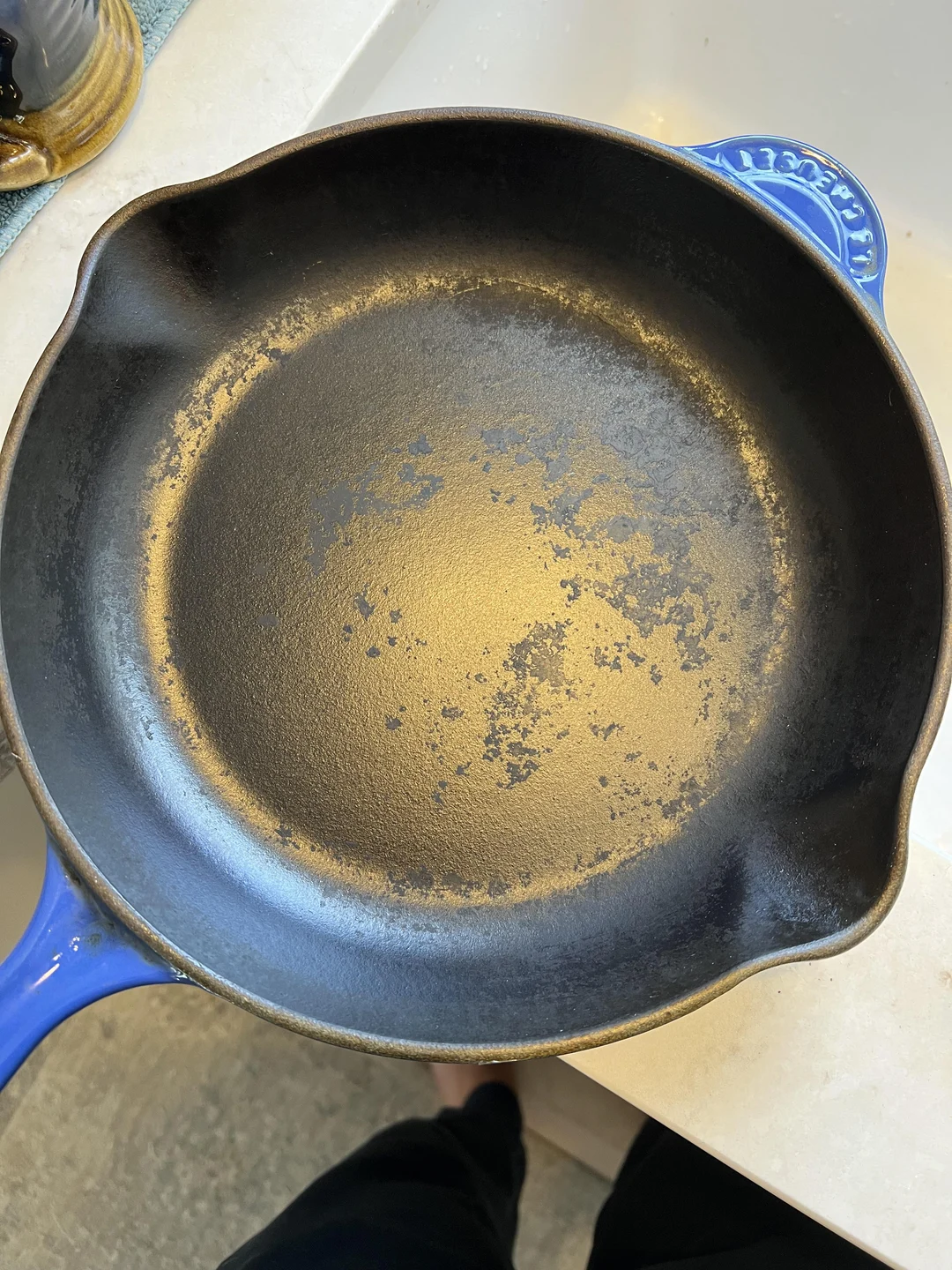 Family tried to season Enameled CI best removal method? Currently trying Bar Keepers Friend ...