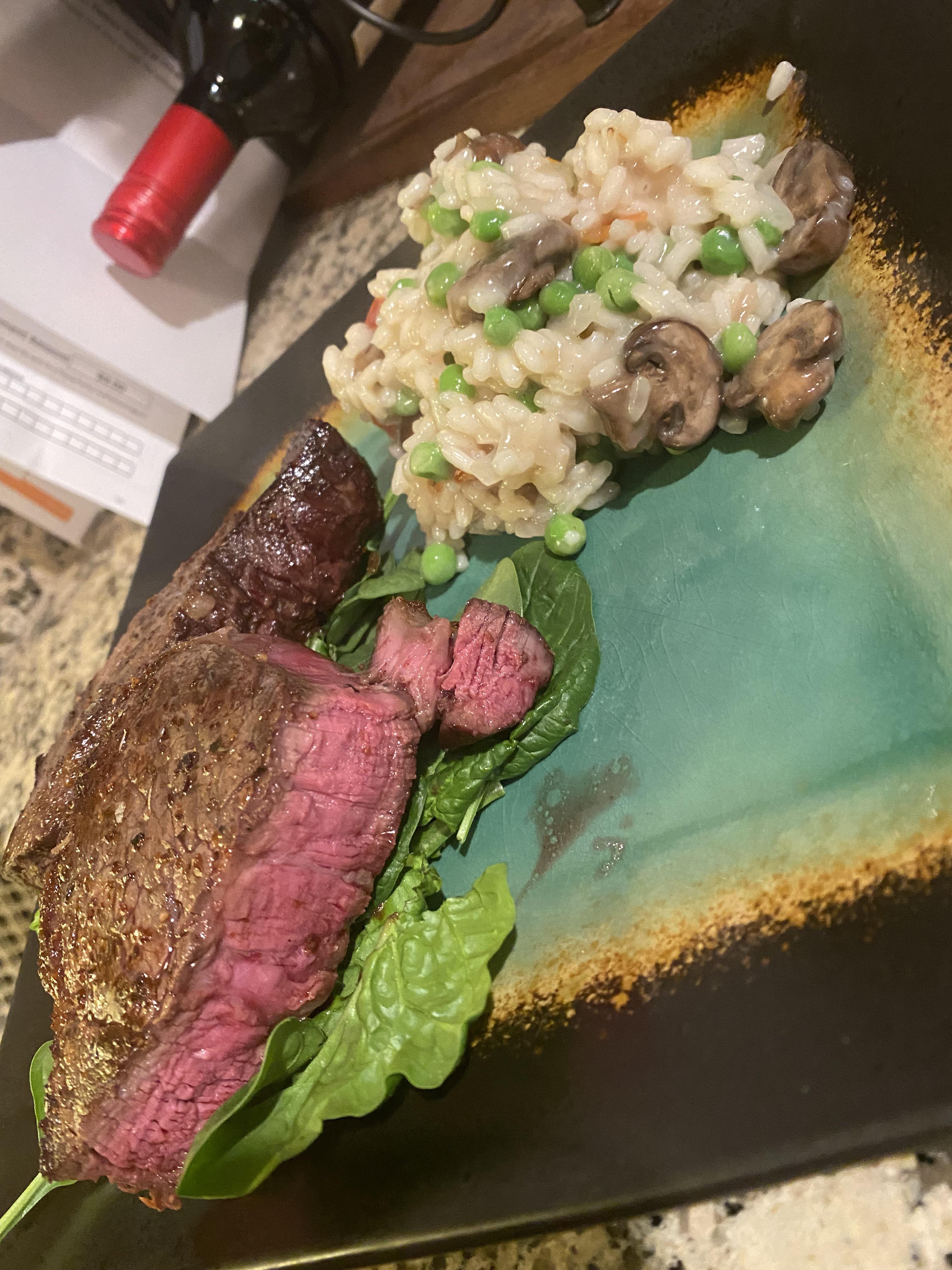 [homemade] Reverse sear filet mignon with mushroom and pea risotto | Scrolller