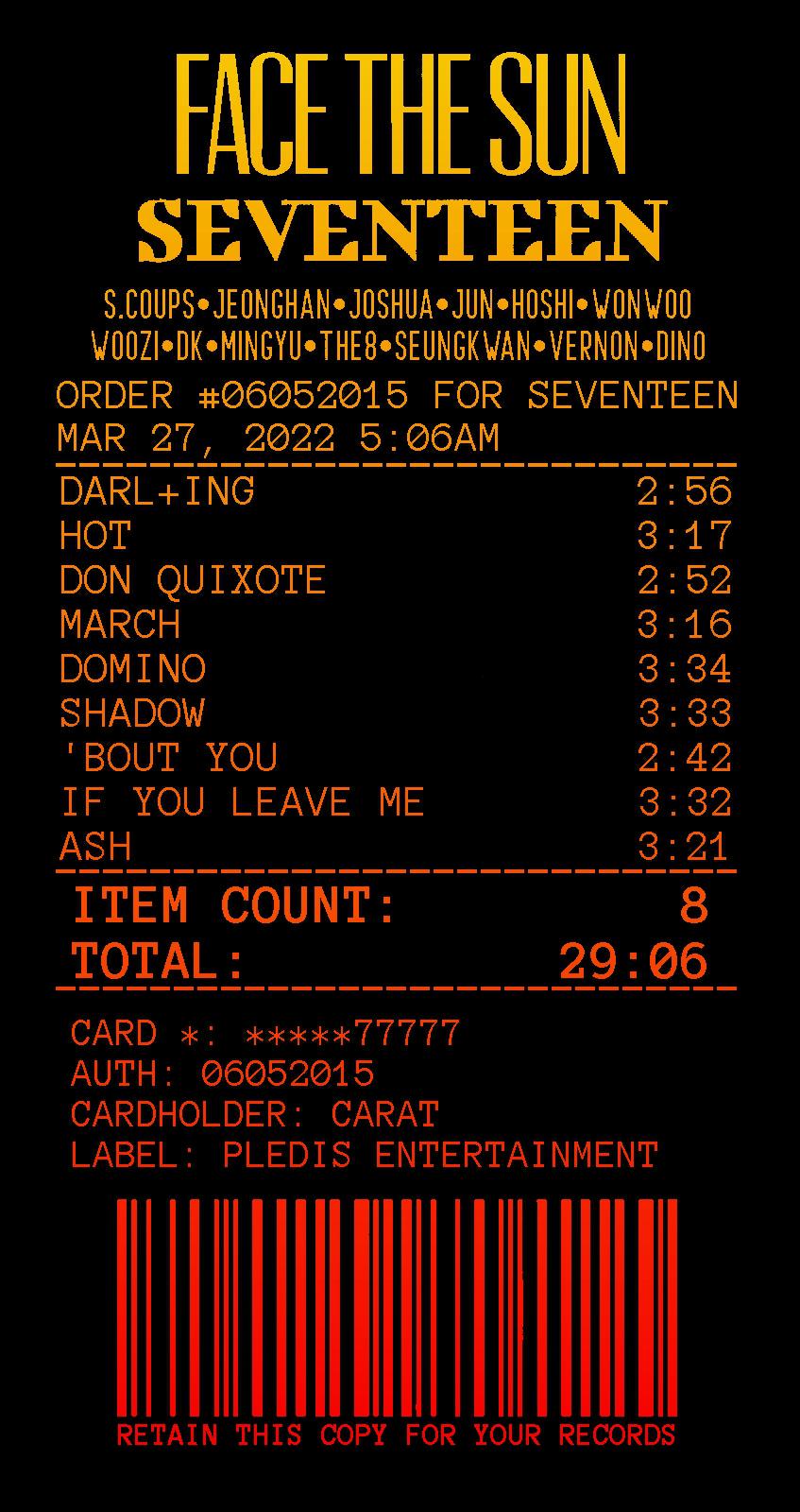 FACE THE SUN album tracklist but make it receipt | Scrolller