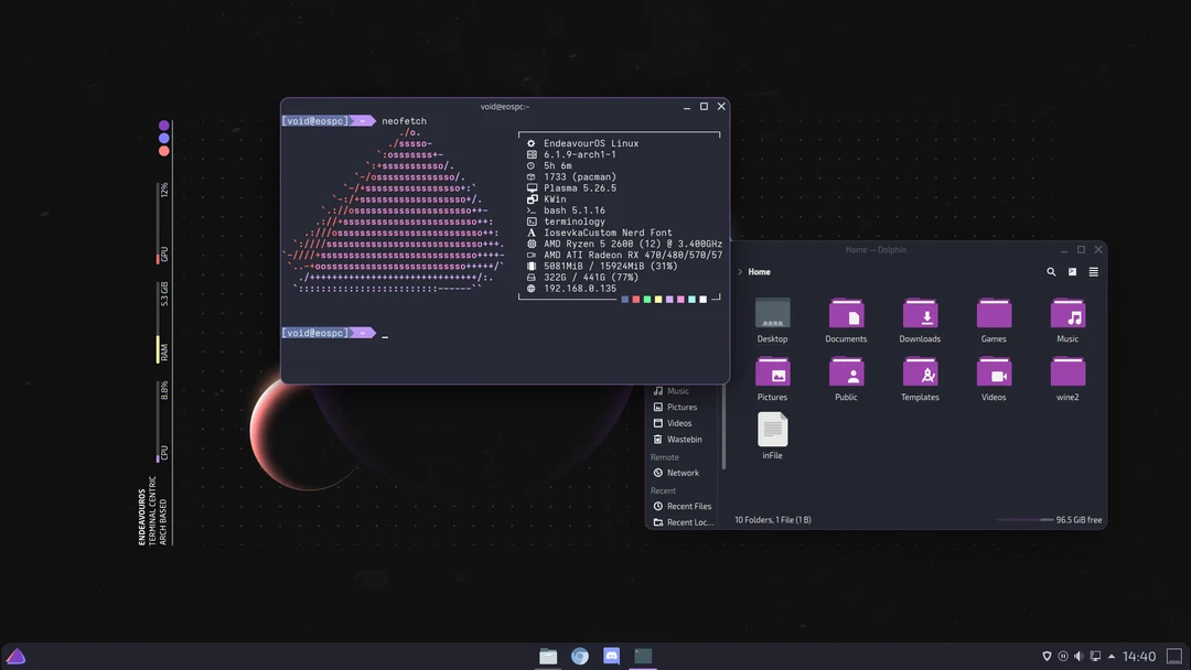 [KDE Plasma] My first ever rice on my first ever install of Linux, moments before being ruined ...