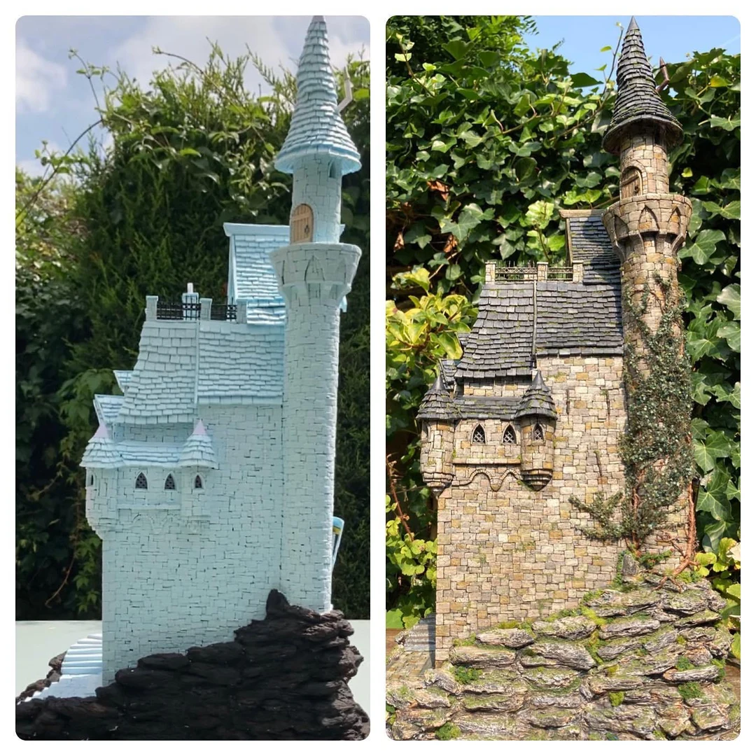 Castle (70cm high) before and after painting, wouter_man, xps foam, 2021 | Scrolller