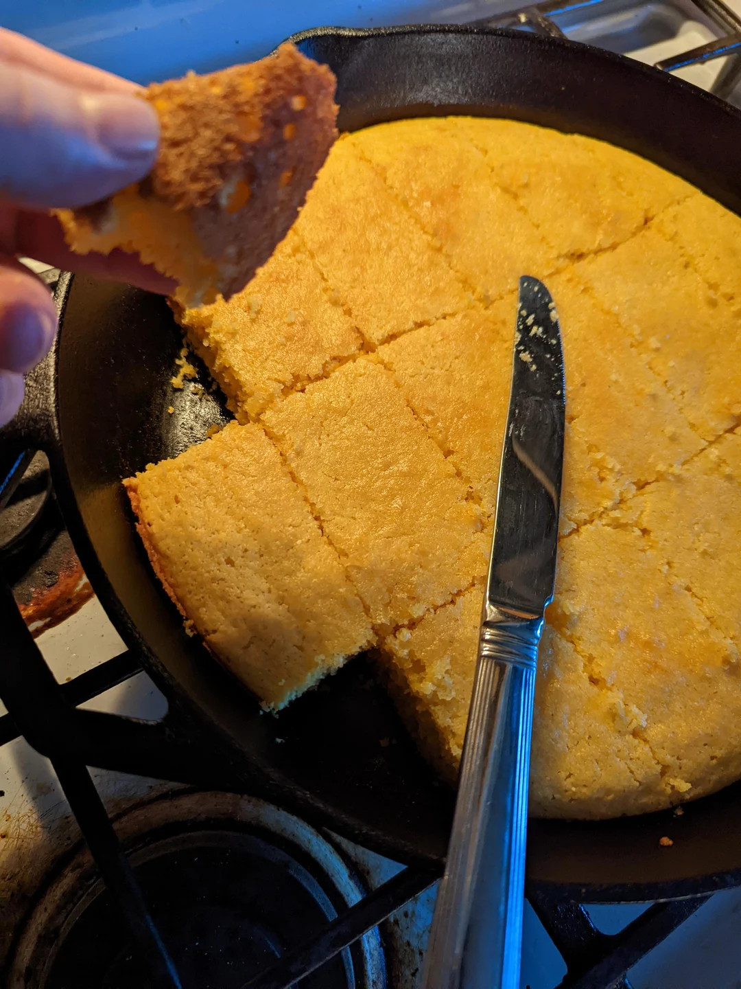 Made a delicious cornbread in my skillet to go with my chili for superb owl. Didnt stick a bit ...