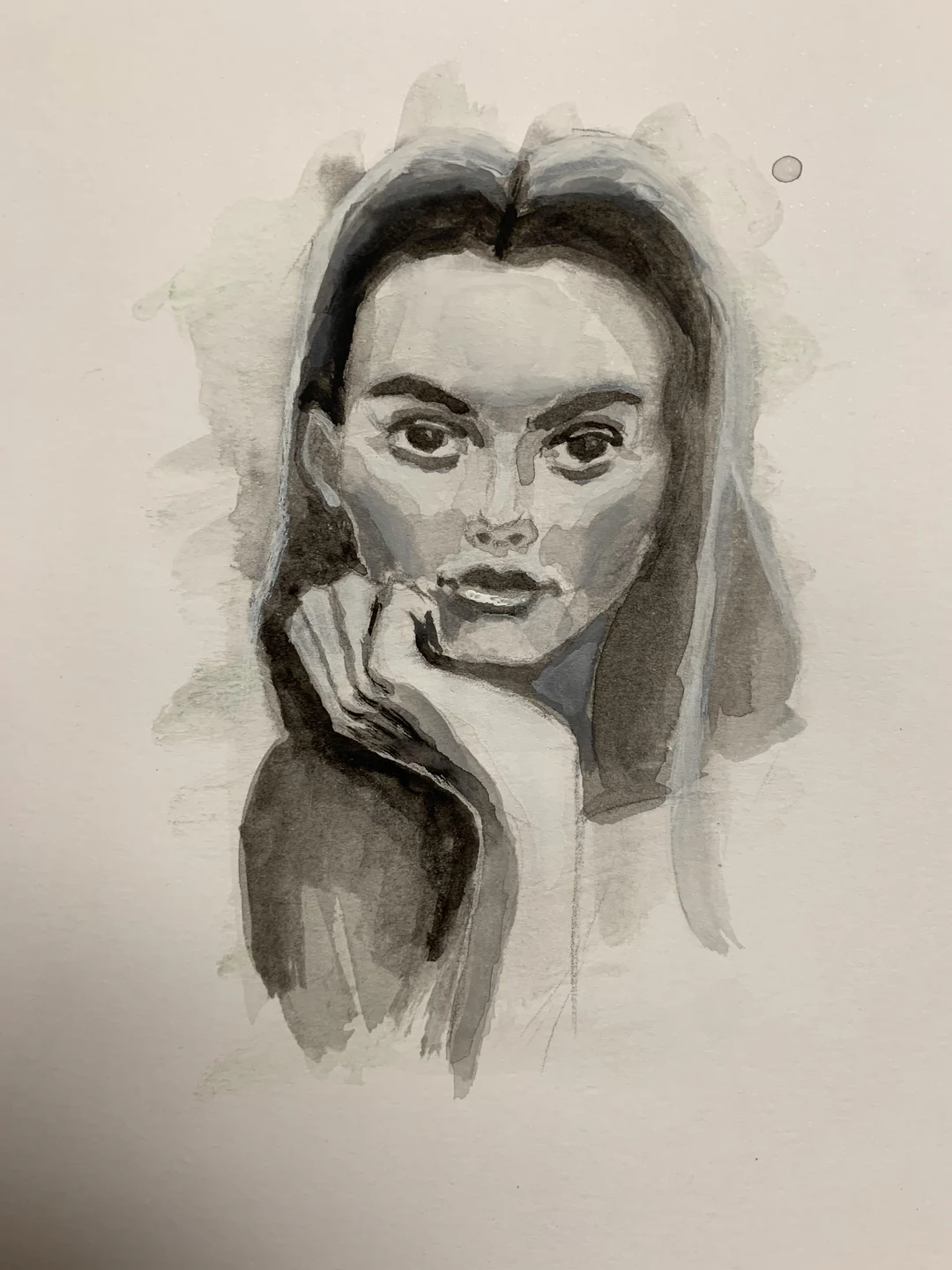 Grayscale portrait of a woman, Omomon, gouache on paper, 2023 | Scrolller