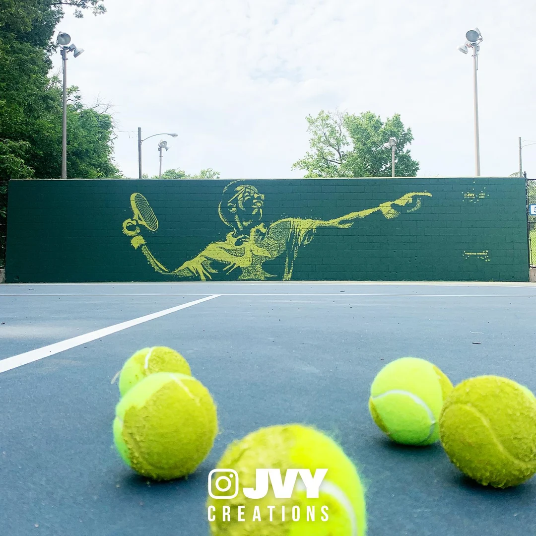 Arthur Ashe, Jake Van Yahres, painted with tennis balls, 2023 | Scrolller