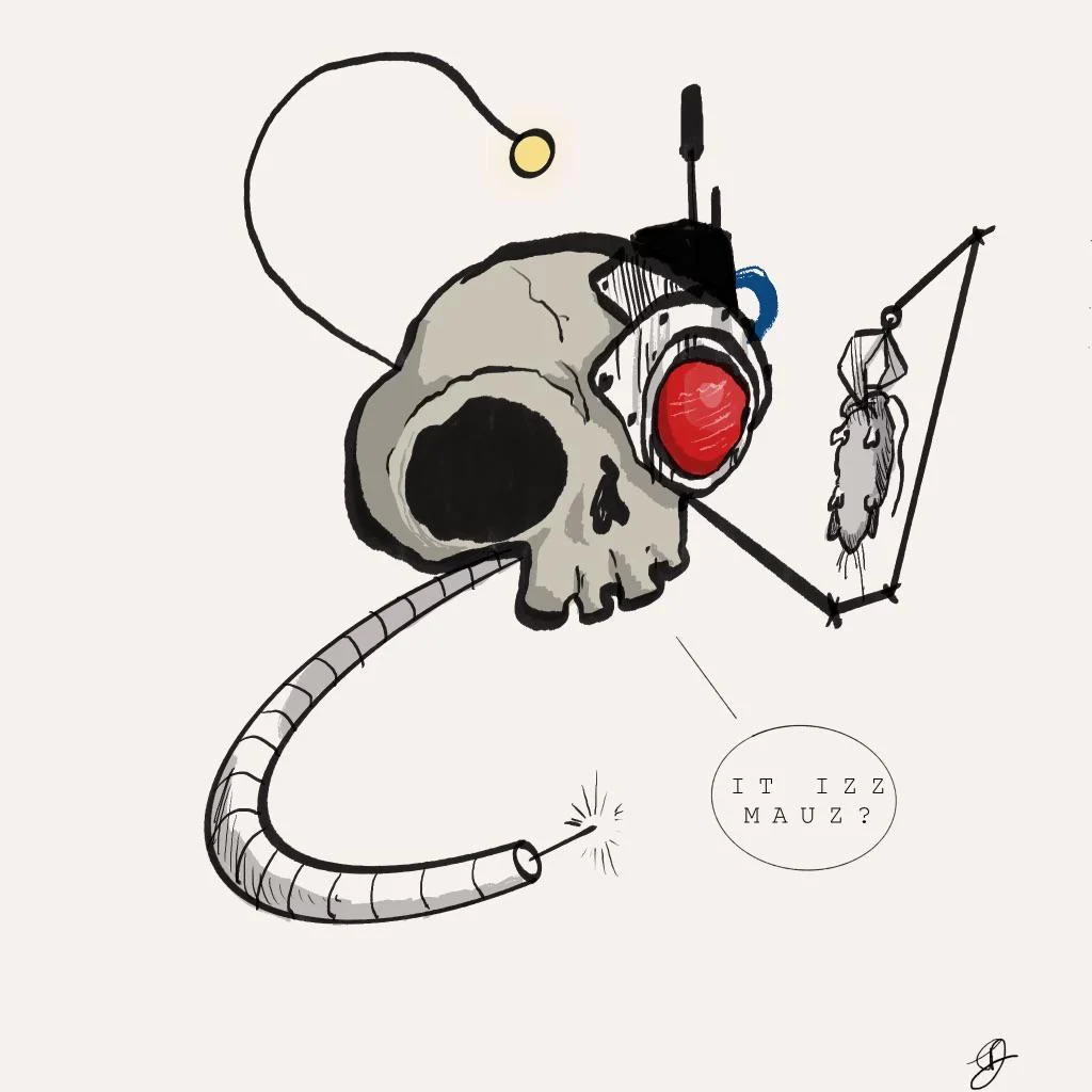 Servo-skull and mouse, by me, whilst waiting in hospital for a procedure. | Scrolller