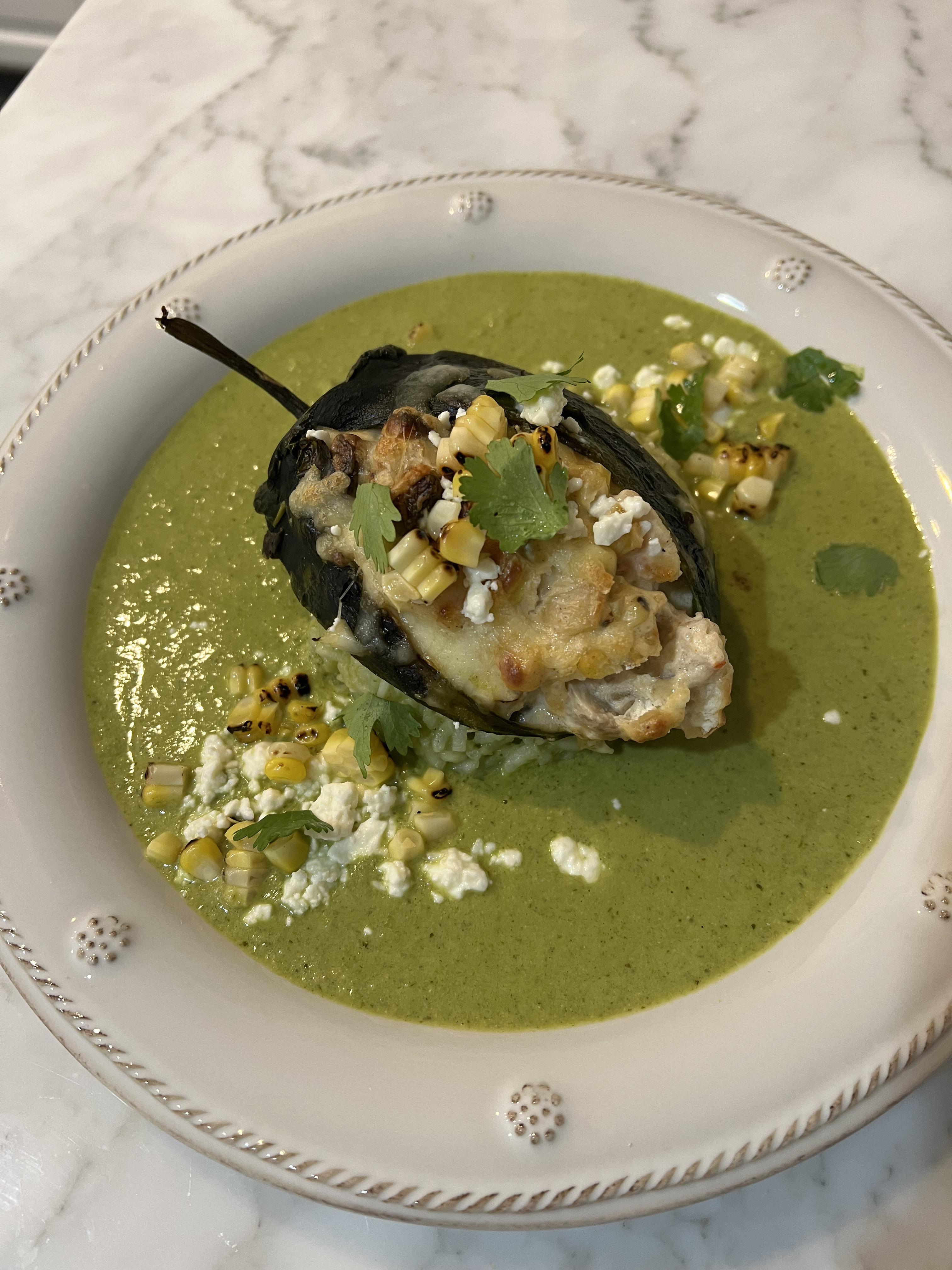 [Homemade] Shrimp and mushroom stuffed poblano with pipian verde | Scrolller