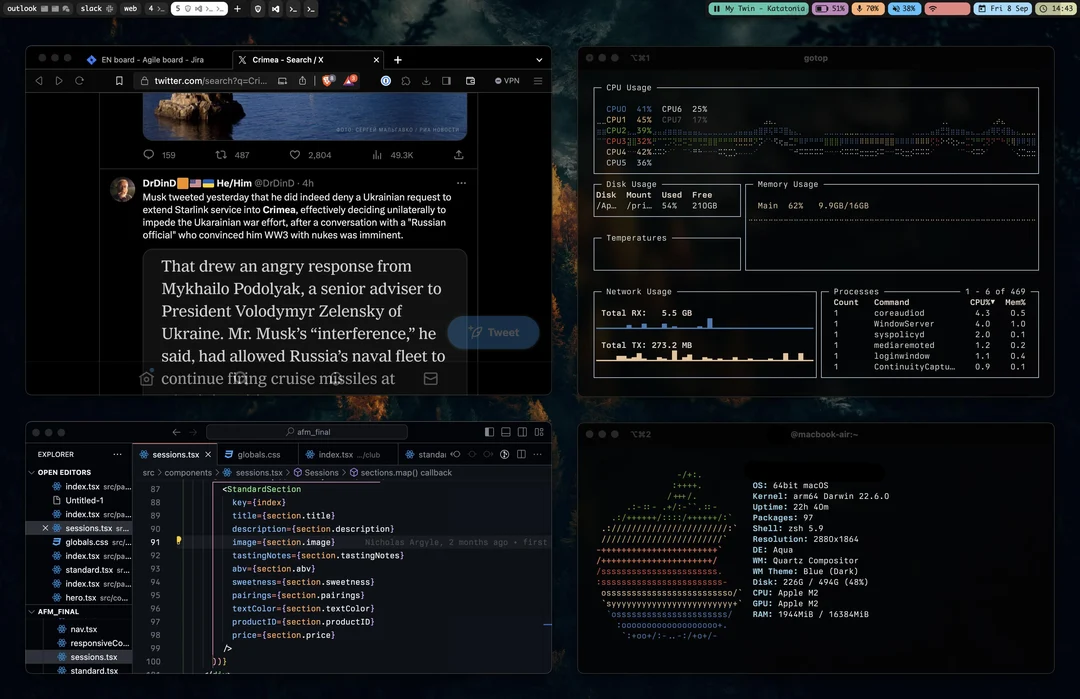 [Yabai] Ultra dark MacOS | Scrolller