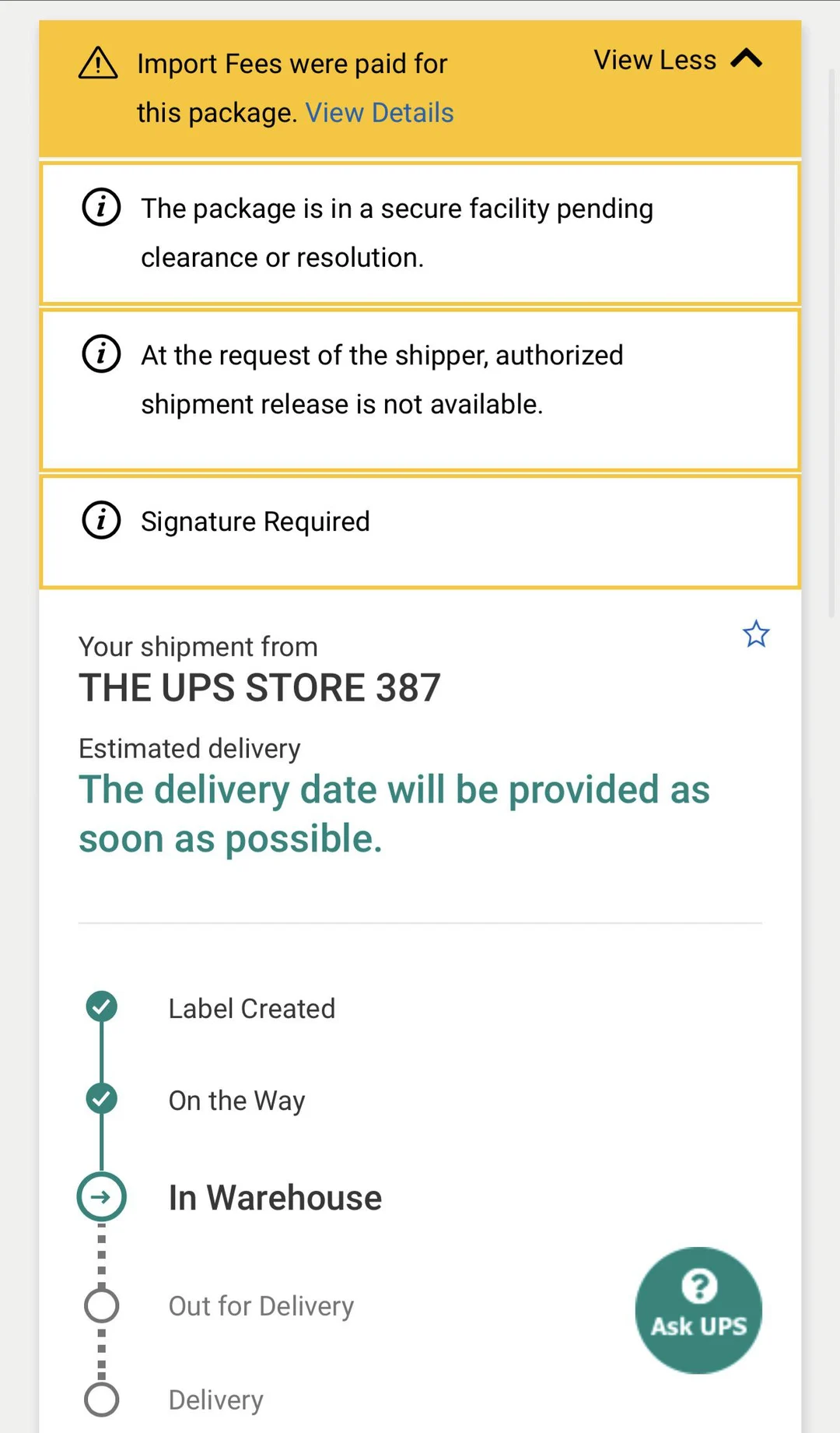 Package been at warehouse for 7days | Scrolller