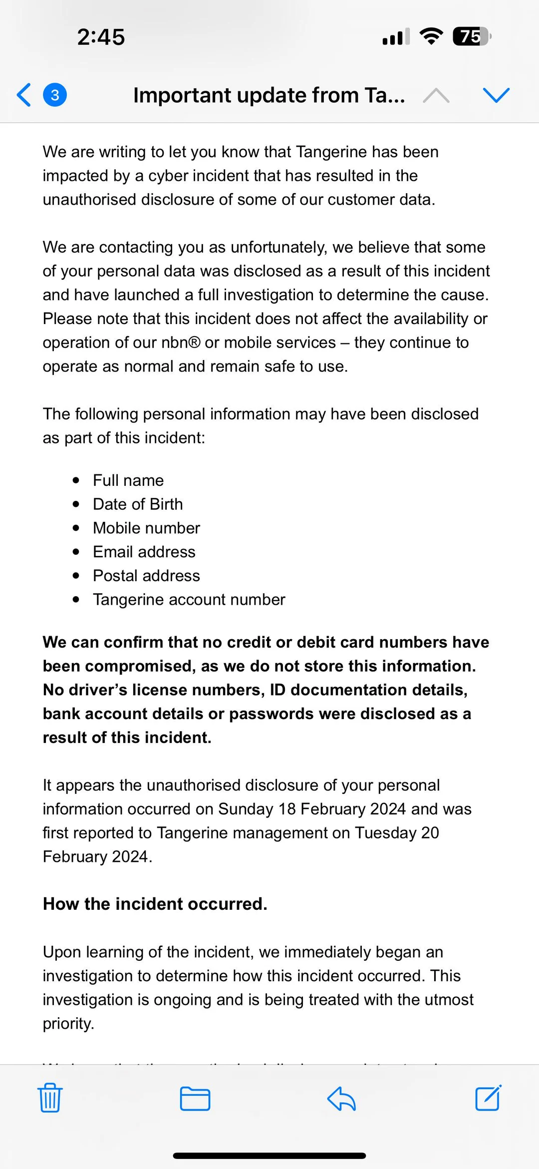 Tangerine Cyber Security Incident | Scrolller