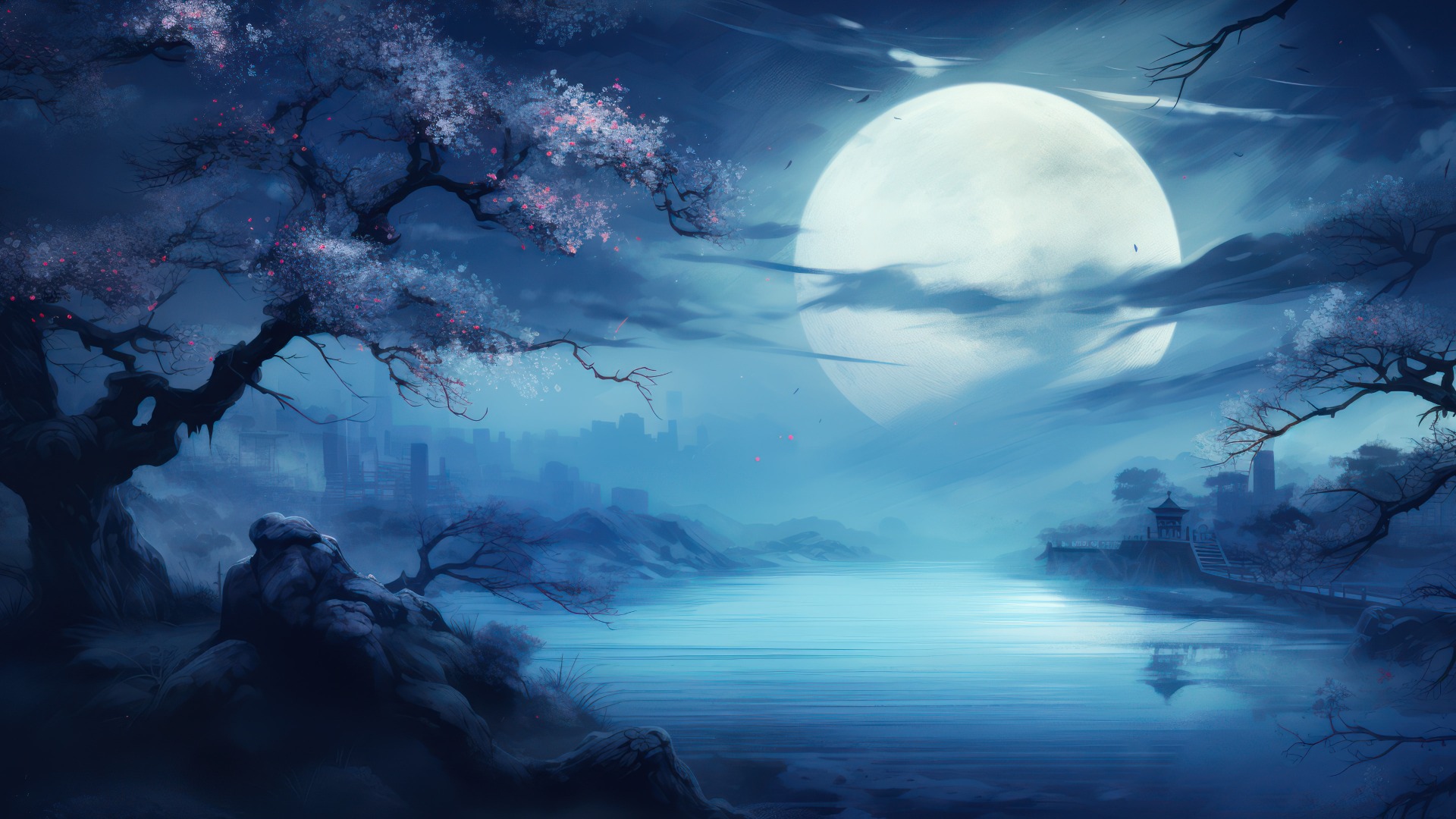 Blue Japanese Painting AI Generated [1920x1080] | Scrolller