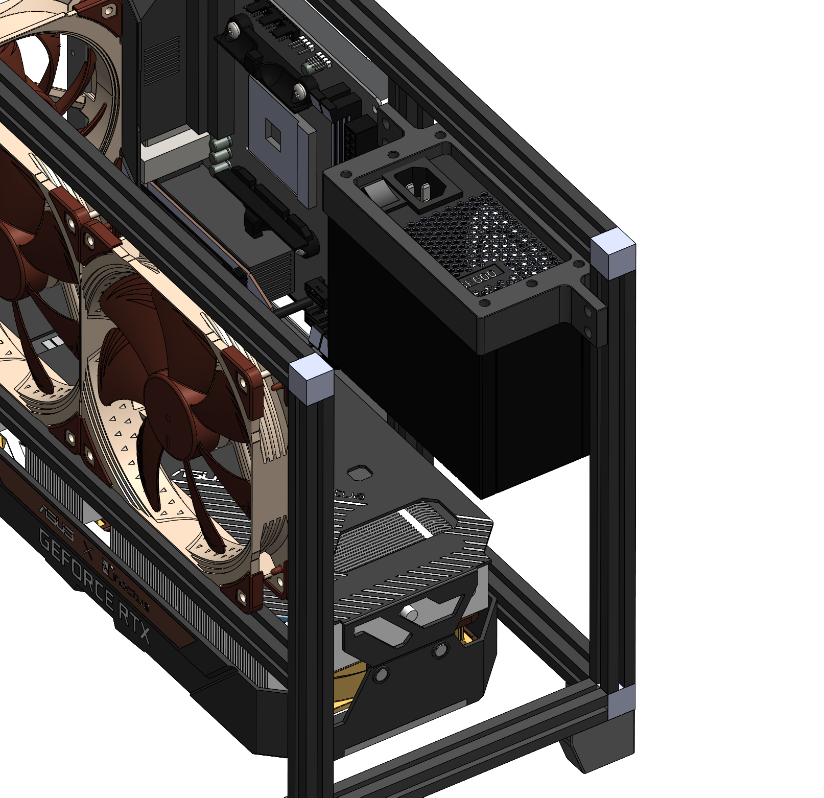 Sub 20l makerbeam itx case concept with up to 7x140mm fans and quad slot gpu support. | Scrolller