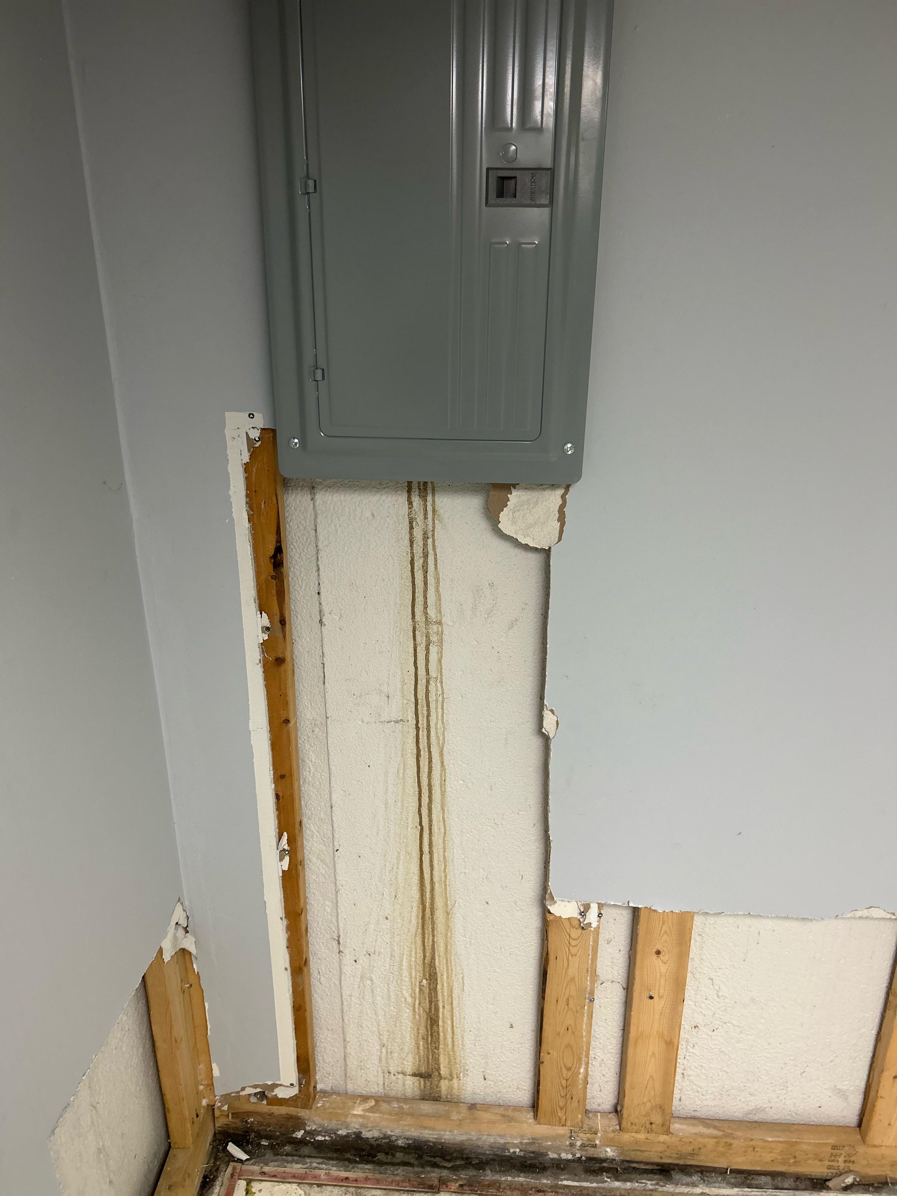 Water behind Conduit Box in basement | Scrolller