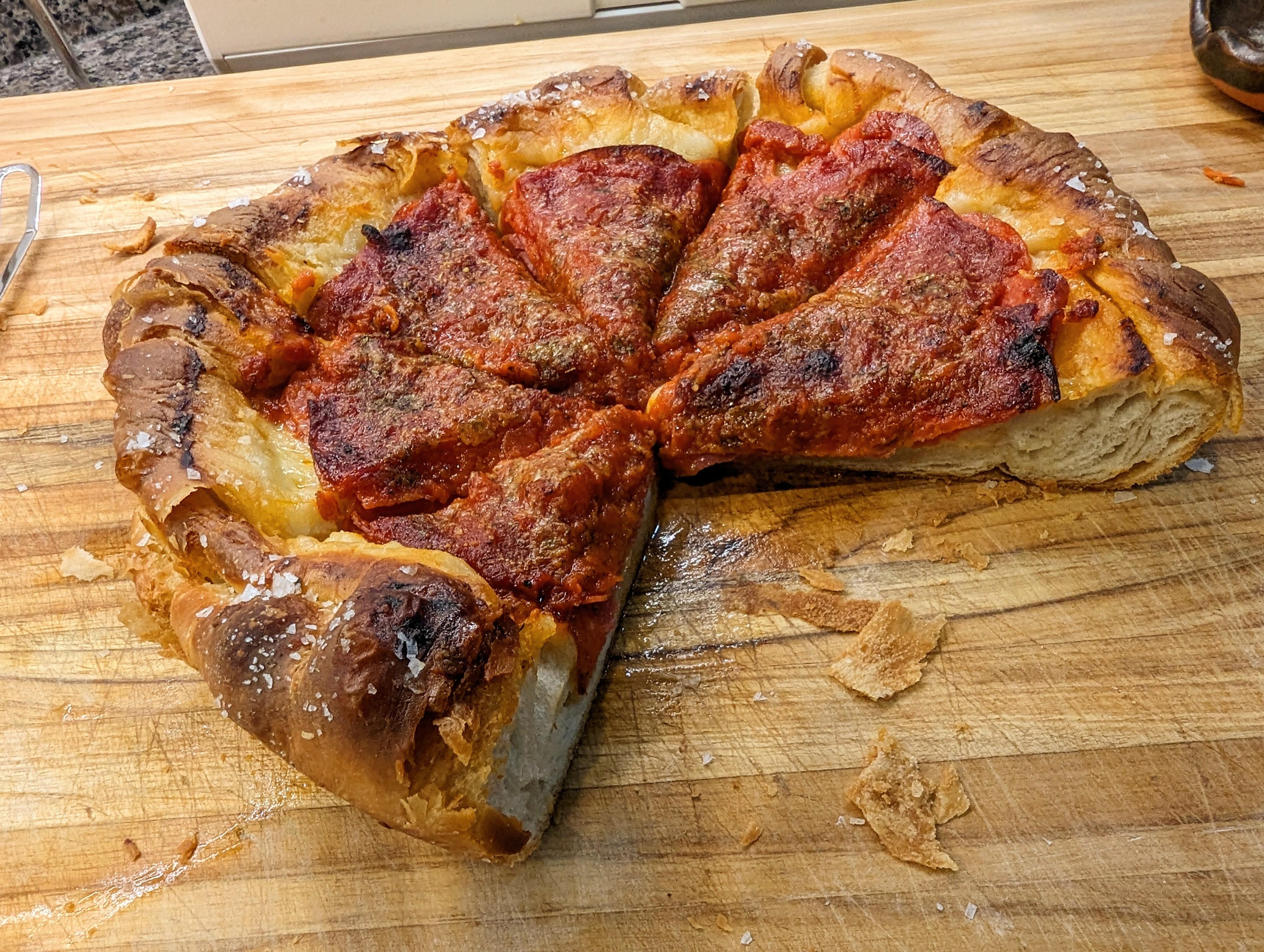 [Homemade] Cast Iron Deep Dish Pizza with Laminated Crust | Scrolller