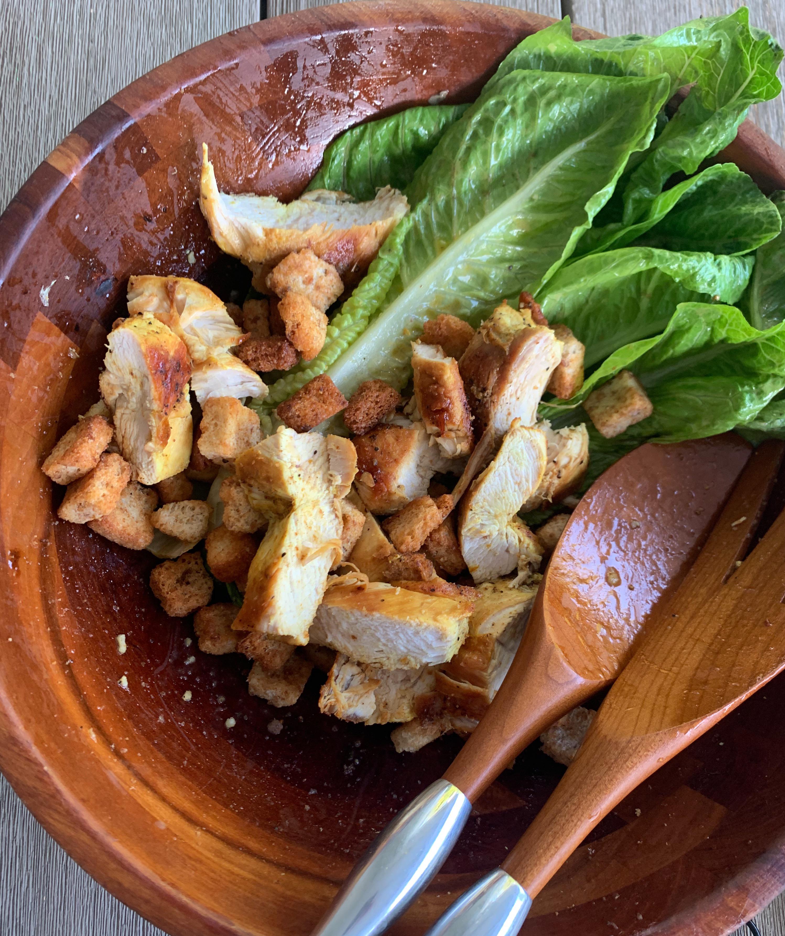 [homemade] original recipe Caesar salad with chicken and crouton (parm on the side) | Scrolller